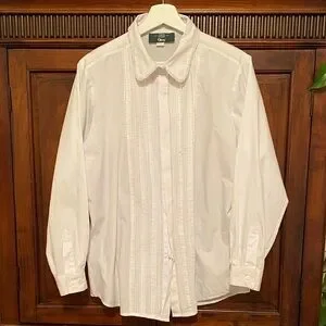 Orvis | Tops | Orvis Vintage White Lace Trimmed Tuxedo Front Blouse Dry ...